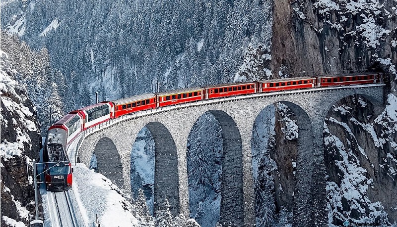 SWITZERLAND's RHAETIAN RAILWAY FROM LANDWASSER BRIDGE TO TIRANO